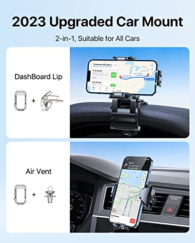 andobil Universal Car Phone Clip Holder [Military Sturdy, Firmly Grip & Never Slip] Ultra Stable Dashboard Cell Phone Mount for Car Dash Fit for All iPhone 14 13 12 Pro Max Android Samsung GPS Devices