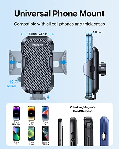 andobil Universal Car Phone Clip Holder [Military Sturdy, Firmly Grip & Never Slip] Ultra Stable Dashboard Cell Phone Mount for Car Dash Fit for All iPhone 14 13 12 Pro Max Android Samsung GPS Devices