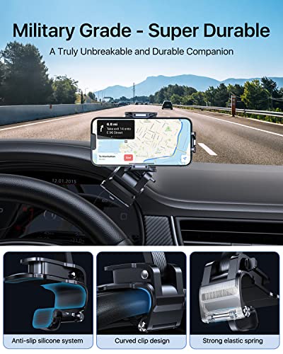 andobil Universal Car Phone Clip Holder [Military Sturdy, Firmly Grip & Never Slip] Ultra Stable Dashboard Cell Phone Mount for Car Dash Fit for All iPhone 14 13 12 Pro Max Android Samsung GPS Devices