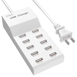 usb charger 10-ports usb charging station for multiple devices usb wall charger power hub strip amazon smart plug charging dock block for smart phone iphone xs/xr,ipod,galaxy s9/s8 and more…