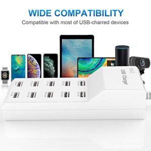 USB Charger 10-Ports USB Charging Station for Multiple Devices USB Wall Charger Power Hub Strip Amazon Smart Plug Charging Dock Block for Smart Phone iPhone Xs/XR,iPod,Galaxy S9/S8 and More…