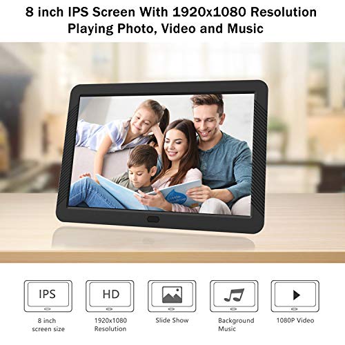 Atatat Digital Photo Frame with 1920x1080 IPS Screen, Digital Picture Frame Support Adjustable Brightness,Photo Deletion,1080P Video,Music,Slideshow,Remote,16:9 Widescreen (8 Inch)