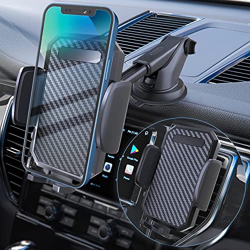 FBB Phone Mount for Car, [ Off-Road Level Suction Cup Protection ] 3in1 Long Arm Suction Cup Holder Universal Cell Phone Holder Mount Dashboard Windshield Vent Compatible with All Smartphones