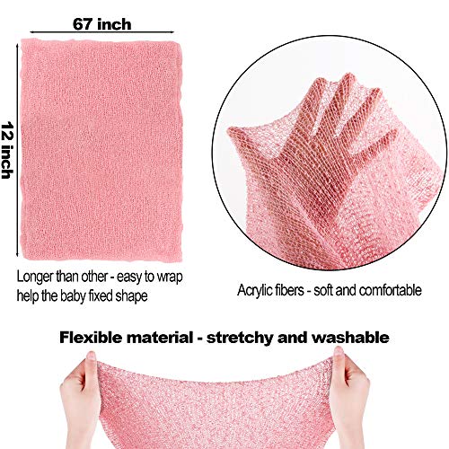 Newborn Photography Props, 5 PCS Baby Photo Props Long Ripple Wraps with Headbands, Pink Baby Photography Wrap Set for Baby Girl and Boy