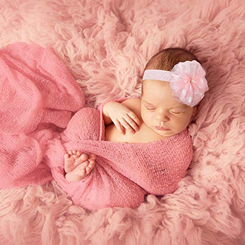 Newborn Photography Props, 5 PCS Baby Photo Props Long Ripple Wraps with Headbands, Pink Baby Photography Wrap Set for Baby Girl and Boy