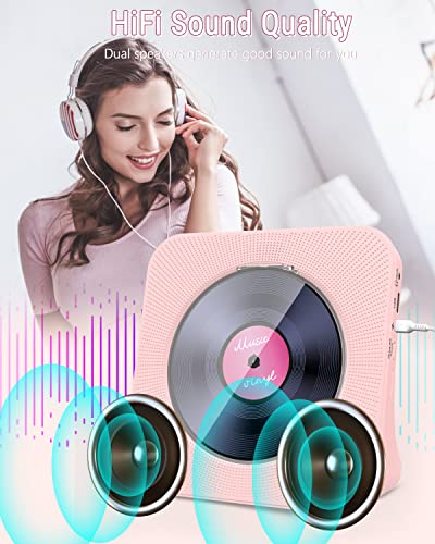 Greadio CD Player Portable with Bluetooth 5.0, HiFi Sound Speaker, CD Music Player with Remote Control, Dust Cover, FM Radio, LED Screen, Support AUX/USB, Headphone Jack for Home, Kids, Kpop, Gift