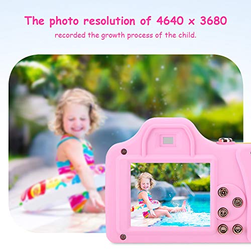 FastUU Kids Camera, Portable HD Digital Video Camera, Mini Learning Toy SLR Camera with Sticker, Hanging Rope, Tape, Data Cable for Children's Birthday, Christmas, (Pink Yellow)