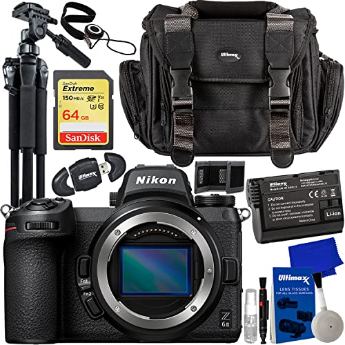 Nikon Z6 II Mirrorless Camera (Body Only) + SanDisk 64GB Extreme SDXC Memory Card, Spare Battery, Lightweight 60” Tripod, Water-Resistant Gadget Bag with Dual Buckles & More (21pc Bundle)