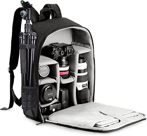 CADeN Camera Backpack Bag with Laptop Compartment 15.6" for DSLR/SLR Mirrorless Camera Waterproof, Camera Case Compatible for Sony Canon Nikon Camera and Lens Tripod Accessories Black