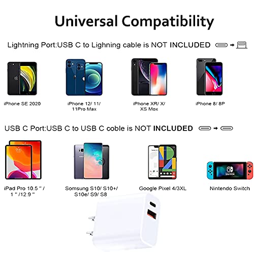 USB C Wall Charger Block, 20W Fast Speed Charging Box with Micro Plug Cube for Apple Watch Se Series 8 7, New iPhone 12 13 14 Pro/Pro Max, XR/XS/SE, AirPod iWatch iPad Pro/Air/Mini, Pixel 6 6a Phones