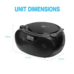 Nextron Portable Bluetooth CD Player Boombox with AM/FM Radio, USB, AUX and Headphone Jack, CD-R/RW and MP3 CDs Compatible, Stereo System for Home with Dual Speakers, AC/Battery Operated - Black