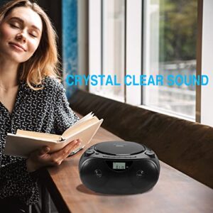 Nextron Portable Bluetooth CD Player Boombox with AM/FM Radio, USB, AUX and Headphone Jack, CD-R/RW and MP3 CDs Compatible, Stereo System for Home with Dual Speakers, AC/Battery Operated - Black