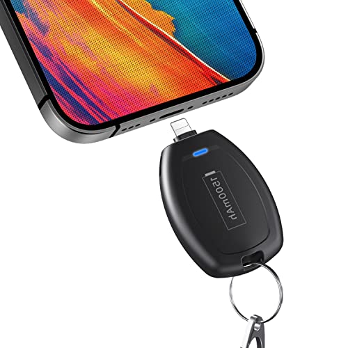 Keychain Portable Charger for iPhone, Mini Power Bank Subcompact Emergency Power Pod External Fast Charging Battery Pack, 1500mAh Key Ring cell Phone Charger for iPhone 14/13/12/11/Pro Max/X/8/7/6s/SE