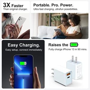 [3 Pack] USB-C Wall Charger, 20W Durable Dual Port QC+PD 3.0 Power Adapter, Double Fast Plug Charging Block for iPhone 14/14 Pro/14 Pro Max/14 Plus/13/12/11, XS/XR/X, Watch Series 8/7 Cube(White)