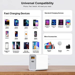 [3 Pack] USB-C Wall Charger, 20W Durable Dual Port QC+PD 3.0 Power Adapter, Double Fast Plug Charging Block for iPhone 14/14 Pro/14 Pro Max/14 Plus/13/12/11, XS/XR/X, Watch Series 8/7 Cube(White)