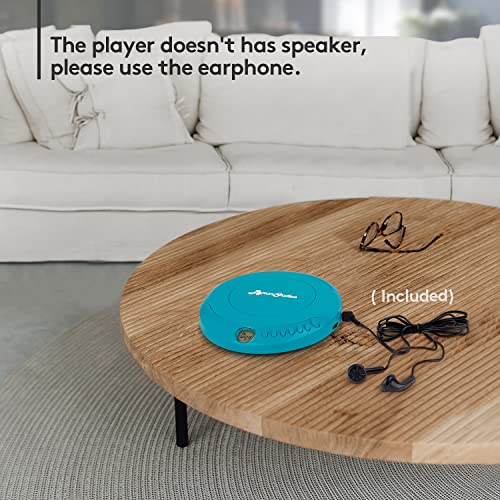 ByronStatics Portable Disc CD player, Personal Walkman Music CD Players Anti-Skip Shockproof Protection, Portable and Lightweight, Headphones Jack, Powered DC or 2XAA Battery - Teal