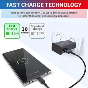 Adaptive Fast Charger Kit with USB Type C Cable 6.6ft Compatible with Samsung Galaxy S8/S9/S10/S10 Plus/S10E/ S20/S20 Plus/S21/S21 Ultra/S22/S22 Plus/S22 Ultra/Note 8/Note 9/Note 10/Note 20 2-Pack