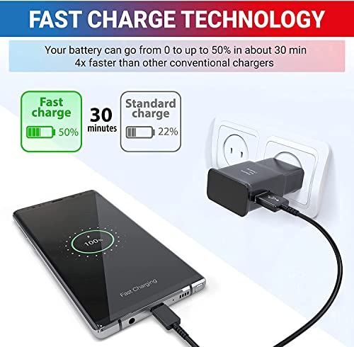 Adaptive Fast Charger Kit with USB Type C Cable 6.6ft Compatible with Samsung Galaxy S8/S9/S10/S10 Plus/S10E/ S20/S20 Plus/S21/S21 Ultra/S22/S22 Plus/S22 Ultra/Note 8/Note 9/Note 10/Note 20 2-Pack