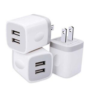 usb plug, usb wall charger 3 pack, gigreen dual port usb electrical plug cube 5v 2.1a charging block usb outlet plugs compatible iphone 11 xs x 8 7, lg v30 g8, samsung s20 s10+ s9 s8 note 9 8, moto g6