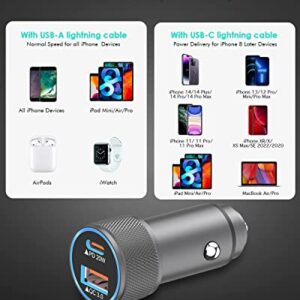 iPhone Car Charger,USB C Fast Car Charger[Apple MFi Certified] Apple Car Charging 38W Dual Port Car Charger Cigarette Lighter Adapter 2x3ft PD&QC 3.0 Lightning Cable for iPhone 13/12/12 Pro/11/Airpods