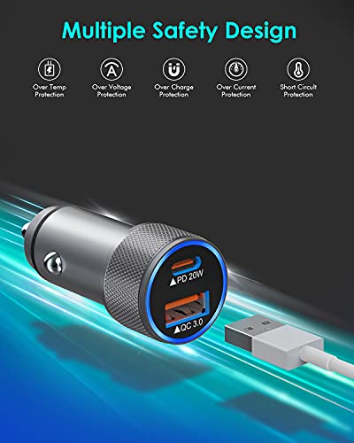 iPhone Car Charger,USB C Fast Car Charger[Apple MFi Certified] Apple Car Charging 38W Dual Port Car Charger Cigarette Lighter Adapter 2x3ft PD&QC 3.0 Lightning Cable for iPhone 13/12/12 Pro/11/Airpods