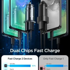 USB Car Charger Adapter AINOPE Fast Car Charger Fast Charge Cigarette Lighter USB Charger 36W All Metal Mini Quick Charge Compatible with iPhone 14/13/12/11 pro/11/ x/8, Note 9/20 Galaxy S23/S10/S9