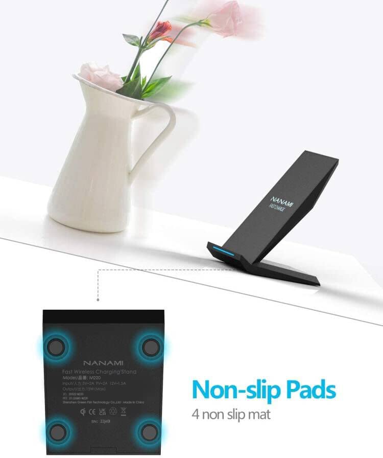 Fast Wireless Charger,NANAMI Qi Certified Wireless Charging Stand Compatible iPhone 14/13/12/SE 2020/11/XS Max/XR/X/8 Plus,Samsung Galaxy S23/S22/S21/S20/S10/S9/Note 20 Ultra/10 and Qi-Enabled Phone