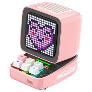 divoom ditoo retro pixel art game bluetooth speaker with 16x16 led app controlled front screen (pink)