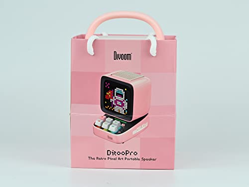 Divoom Ditoo Retro Pixel Art Game Bluetooth Speaker with 16X16 LED App Controlled Front Screen (Pink)