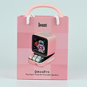 Divoom Ditoo Retro Pixel Art Game Bluetooth Speaker with 16X16 LED App Controlled Front Screen (Pink)