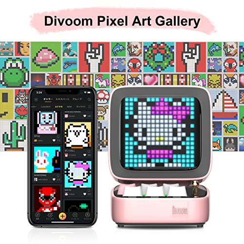 Divoom Ditoo Retro Pixel Art Game Bluetooth Speaker with 16X16 LED App Controlled Front Screen (Pink)