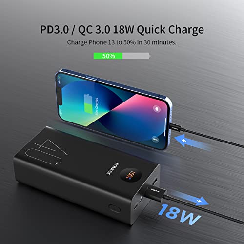 ROMOSS 40000mAh Power Bank, 18W PD USB C Fast Charging Portable Phone Charger, 3 Outputs and 2 Inputs External Battery Pack with LED Display for iPhone 14/13/13 Pro Max, iPad, Samsung Galaxy and More