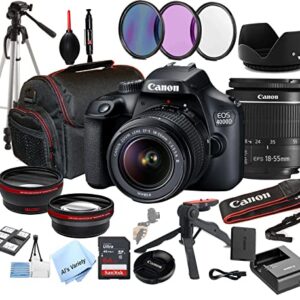 Canon EOS 4000D (Rebel T100) DSLR Camera w/EF-S 18-55mm F/3.5-5.6 Zoom Lens + 128GB Memory + Case + Tripod + Filters (28pc Bundle) (Renewed)