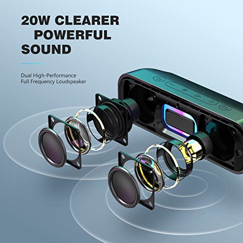 Bluetooth Speakers, Portable Speakers Bluetooth Wireless with 20W Loud Stereo Sound, IPX7 Waterproof Shower Speakers, TWS Loud Party Speakers, Multi-Colors Lights, 15 Hrs Playtime for Indoor&Outdoor