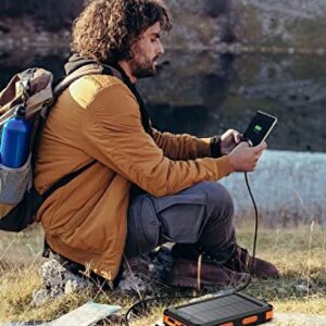 Feeke Solar-Charger-Power-Bank - 36800mAh Portable Charger,QC3.0 Fast Charger Dual USB Port Built-in Led Flashlight and Compass for All Cell Phone and Electronic Devices(Orange)