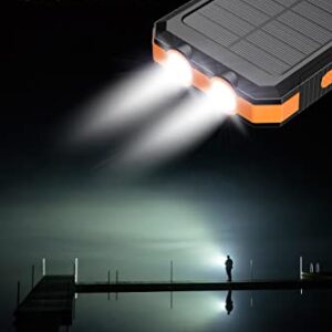 Feeke Solar-Charger-Power-Bank - 36800mAh Portable Charger,QC3.0 Fast Charger Dual USB Port Built-in Led Flashlight and Compass for All Cell Phone and Electronic Devices(Orange)