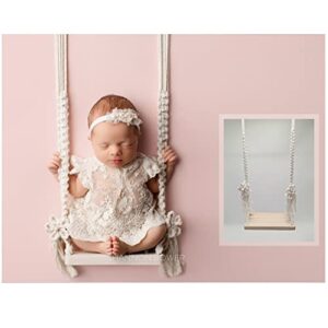 newborn photography prop wooden swing newborn posing props macrame swing vintage baby photo props photoshoot pose babyswing (natural-03)