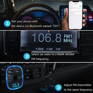 LENCENT FM Transmitter, 2022 Upgraded Bluetooth FM Transmitter Wireless Radio Adapter Car Kit with Dual USB Charging Car Charger MP3 Player Support TF Card & USB Disk