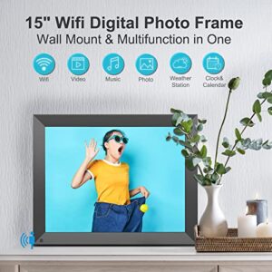 FULLJA 15 inch WiFi Smart Digital Photo Frame - Large Digital Picture Frame, Full Function, 32GB Storage, Motion Sensor, Sharing Photos&Videos via App or Email, Unlimited Cloud Storage, Wall-Mounted