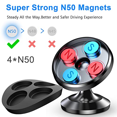 【2-PACK】Magnetic phone holder for car, [ Super Strong Magnet ] [ with 4 Metal Plate ] iPhone Magnetic car mount for cell phone, [ 360° Rotation ] Universal Dashboard car Mount Fits All Smartphones