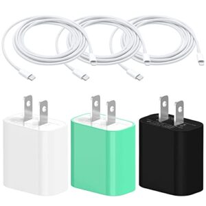 [apple mfi certified] iphone fast charger,3 pack 20w pd usb c wall charger adapter with 3 pack 6ft type c to lightning cable compatible with iphone 14 13 12 11 pro max xr xs x,ipad