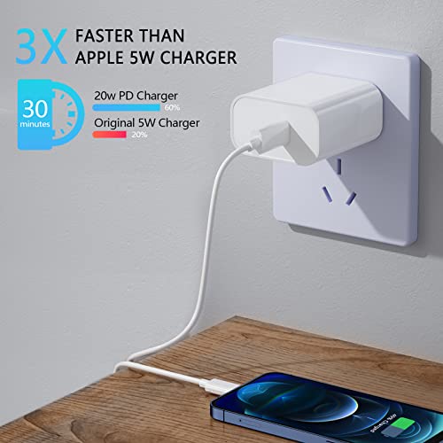 [Apple MFi Certified] iPhone Fast Charger,3 Pack 20W PD USB C Wall Charger Adapter with 3 Pack 6FT Type C to Lightning Cable Compatible with iPhone 14 13 12 11 Pro Max XR XS X,iPad