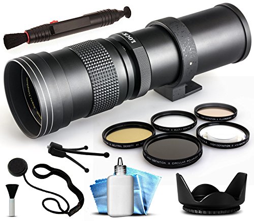 Opteka 420-800mm f/8.3 HD Telephoto Zoom Lens Bundle Package includes 5 Piece UV-CPL-FL-Macro 10x-ND4 Filters + Tulip Hood + Cap Keeper + Lens Pen + Cleaning Kit for Canon EOS M / M2 DSLR SLR Digital Camera