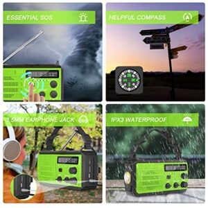 【2023 Newest】8000mAh Emergency Hand Crank Radio,AMFM NOAA Weather Alert Radio,Survival Solar Powered Radio with Super Bright Flashlight,Phone Charger,SOS Alarm,Compass for Hurricane,Outdoor Emergency