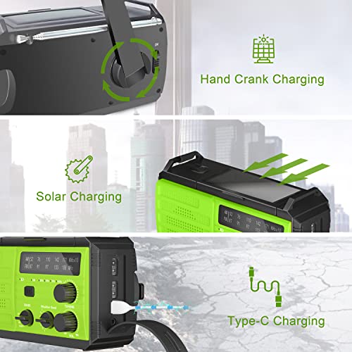 【2023 Newest】8000mAh Emergency Hand Crank Radio,AMFM NOAA Weather Alert Radio,Survival Solar Powered Radio with Super Bright Flashlight,Phone Charger,SOS Alarm,Compass for Hurricane,Outdoor Emergency