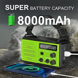 【2023 Newest】8000mAh Emergency Hand Crank Radio,AMFM NOAA Weather Alert Radio,Survival Solar Powered Radio with Super Bright Flashlight,Phone Charger,SOS Alarm,Compass for Hurricane,Outdoor Emergency