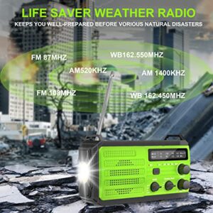 【2023 Newest】8000mAh Emergency Hand Crank Radio,AMFM NOAA Weather Alert Radio,Survival Solar Powered Radio with Super Bright Flashlight,Phone Charger,SOS Alarm,Compass for Hurricane,Outdoor Emergency