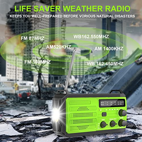 【2023 Newest】8000mAh Emergency Hand Crank Radio,AMFM NOAA Weather Alert Radio,Survival Solar Powered Radio with Super Bright Flashlight,Phone Charger,SOS Alarm,Compass for Hurricane,Outdoor Emergency