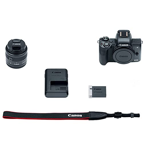 Al's Variety-Canon intl Canon EOS M50 Mirrorless Digital Video Kit with 15-45mm Zoom Lens + Shot-Gun Microphone 6 + LED on Light+ 128GB Card, Gripod, Case, and More (18pc Video Bundle) (Renewed)