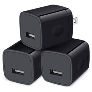 wall charger cube,1a/5v single port usb wall plug 3 pack travel black charging block box adapter compatible iphone,samsung galaxy a21 a51 a71 s20 s10 s9 s8,a10e,a90,note20/10,moto g7 g6,lg stylo 6/5/4